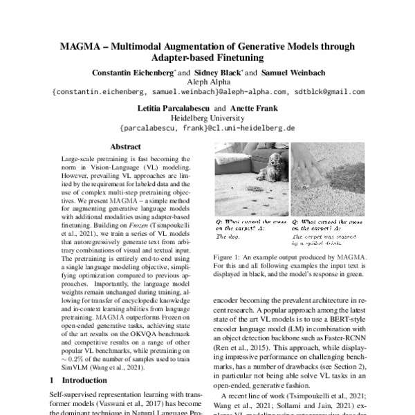 Magma Multimodal Augmentation Of Generative Models Through Adapter Based Finetuning Acl