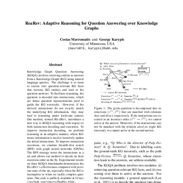 ReaRev: Adaptive Reasoning for Question Answering over Knowledge Graphs - ACL Anthology