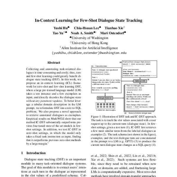 In-Context Learning for Few-Shot Dialogue State Tracking - ACL Anthology