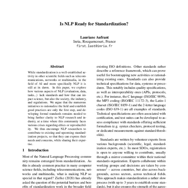 Is NLP Ready for Standardization? - ACL Anthology