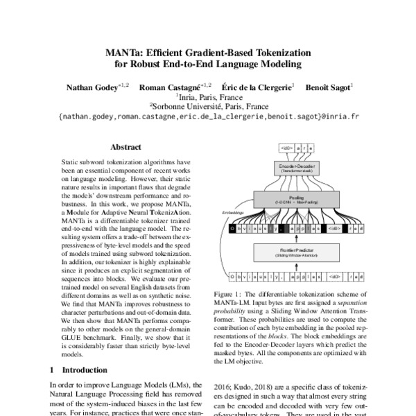MANTa: Efficient Gradient-Based Tokenization for End-to-End Robust Language Modeling - ACL Anthology