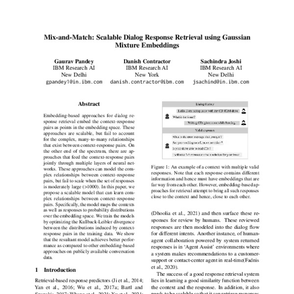 Mix-and-Match: Scalable Dialog Response Retrieval using Gaussian ...