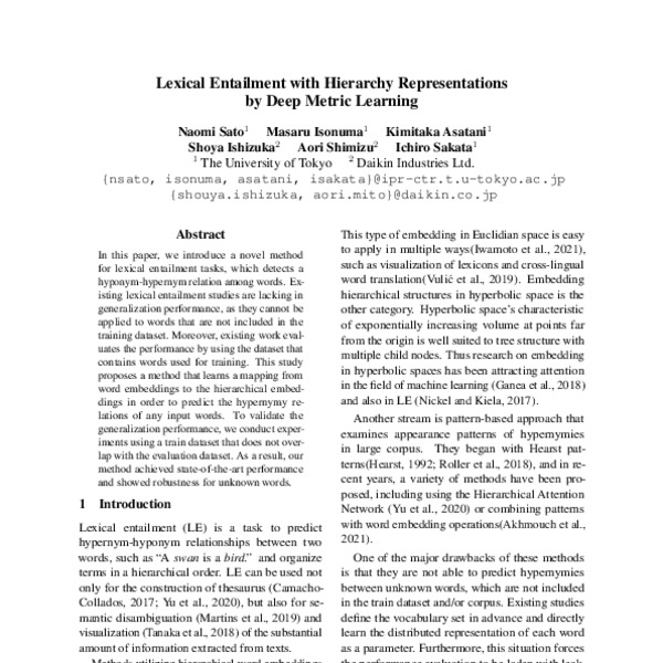 Lexical Entailment with Hierarchy Representations by Deep Metric Learning - ACL Anthology