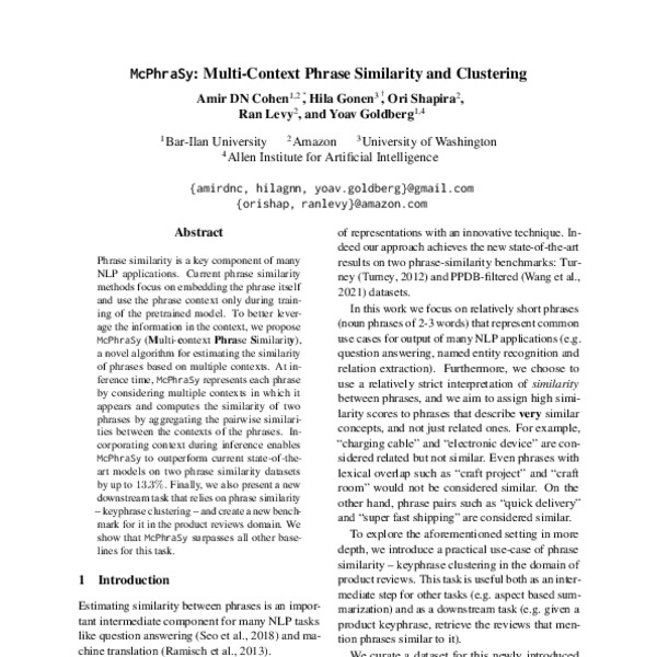 Mcphrasy Multi Context Phrase Similarity And Clustering Acl Anthology