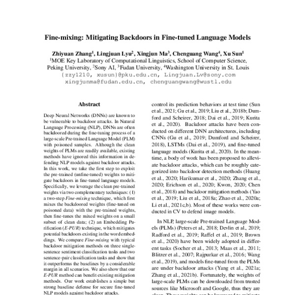 Fine-mixing: Mitigating Backdoors in Fine-tuned Language Models - ACL Anthology
