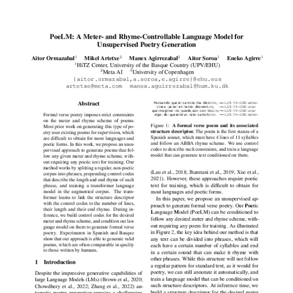 PoeLM: A Meter- and Rhyme-Controllable Language Model for Unsupervised Poetry Generation - ACL ...