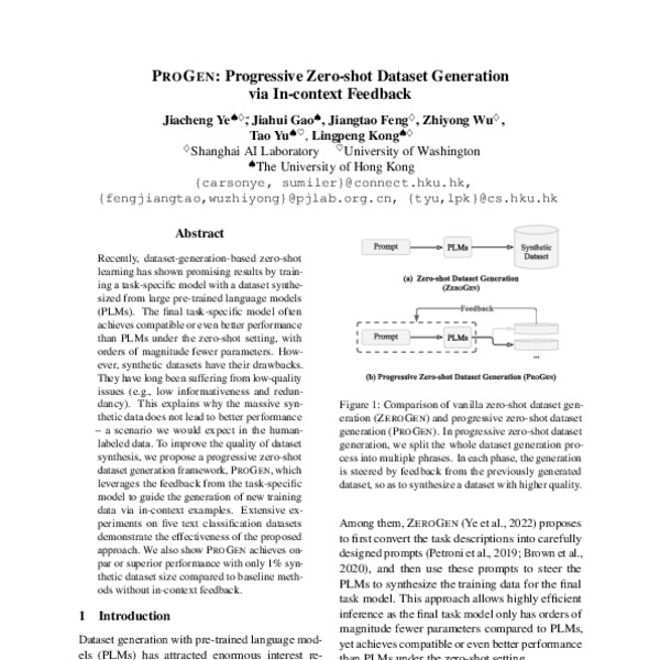 ProGen: Progressive Zero-shot Dataset Generation via In-context Feedback - ACL Anthology