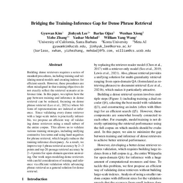 Bridging the Training-Inference Gap for Dense Phrase Retrieval - ACL Anthology
