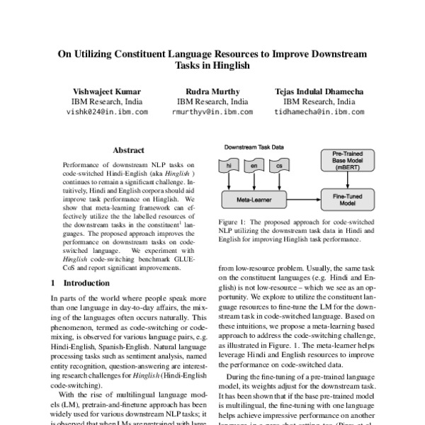 On Utilizing Constituent Language Resources to Improve Downstream Tasks in Hinglish - ACL Anthology