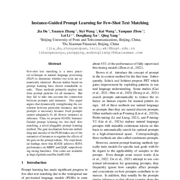 Instance-Guided Prompt Learning for Few-Shot Text Matching - ACL Anthology