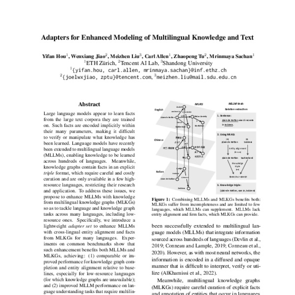 Adapters for Enhanced Modeling of Multilingual Knowledge and Text - ACL Anthology