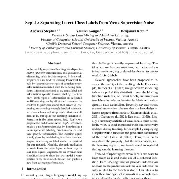 SepLL: Separating Latent Class Labels from Weak Supervision Noise - ACL Anthology