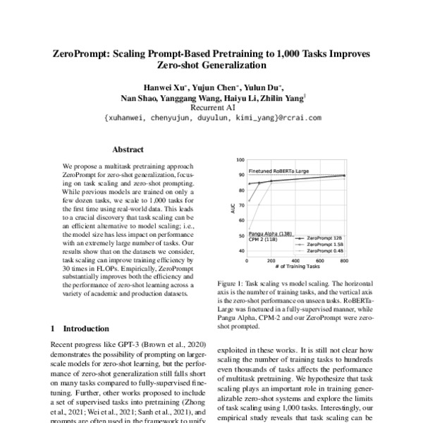 ZeroPrompt: Scaling Prompt-Based Pretraining to 1,000 Tasks Improves Zero-Shot Generalization ...