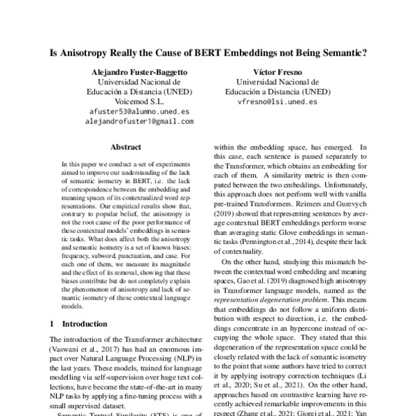 Is anisotropy really the cause of BERT embeddings not being semantic? - ACL Anthology