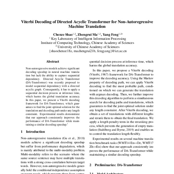Viterbi Decoding Of Directed Acyclic Transformer For Non Autoregressive Machine Translation