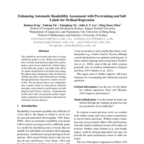 Enhancing Automatic Readability Assessment With Pre Training And Soft Labels For Ordinal