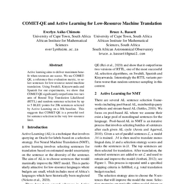 COMET-QE and Active Learning for Low-Resource Machine Translation - ACL Anthology