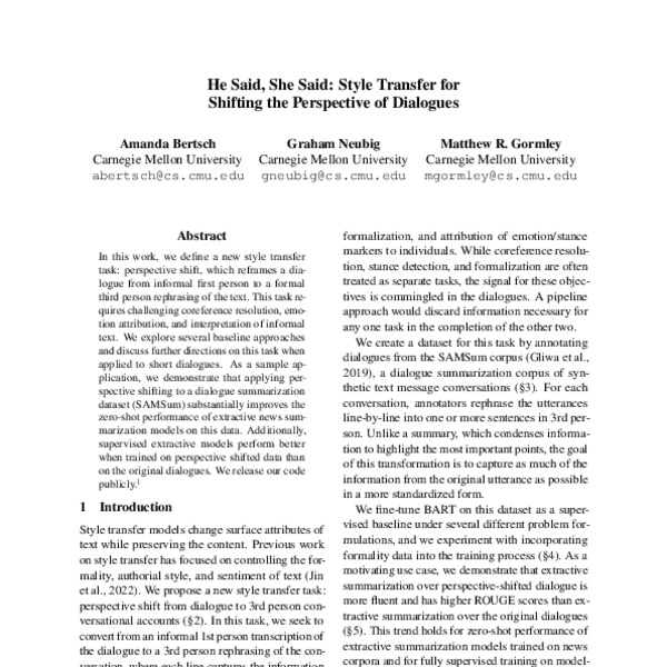 He Said, She Said: Style Transfer for Shifting the Perspective of ...