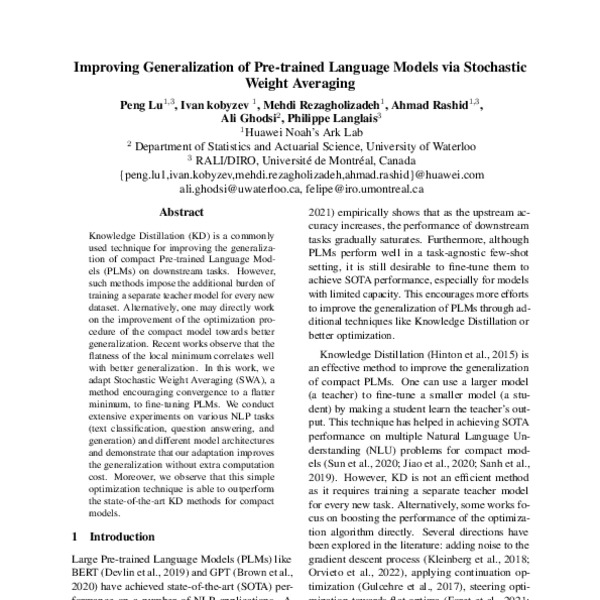 Improving Generalization of Pre-trained Language Models via Stochastic Weight Averaging - ACL ...