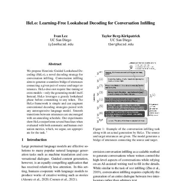 Helo Learning Free Lookahead Decoding For Conversation Infilling Acl