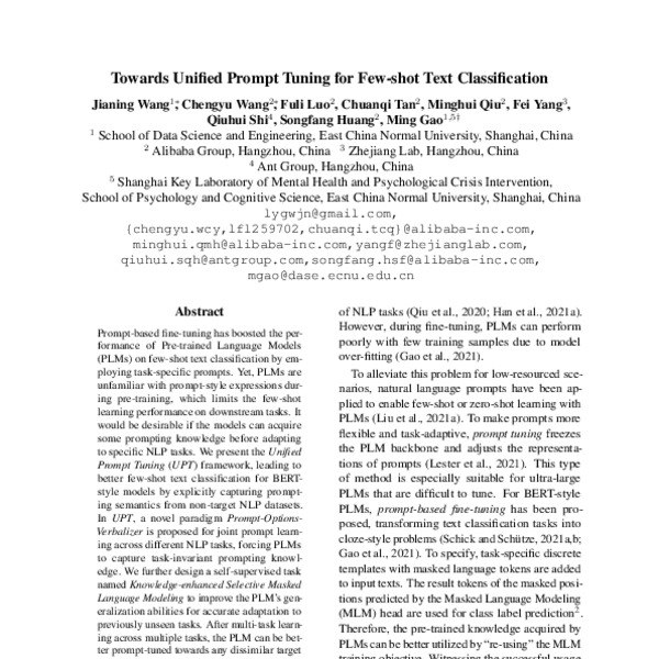 Towards Unified Prompt Tuning For Few Shot Text Classification Acl Anthology