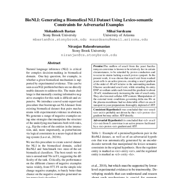 BioNLI: Generating a Biomedical NLI Dataset Using Lexico-semantic Constraints for Adversarial ...