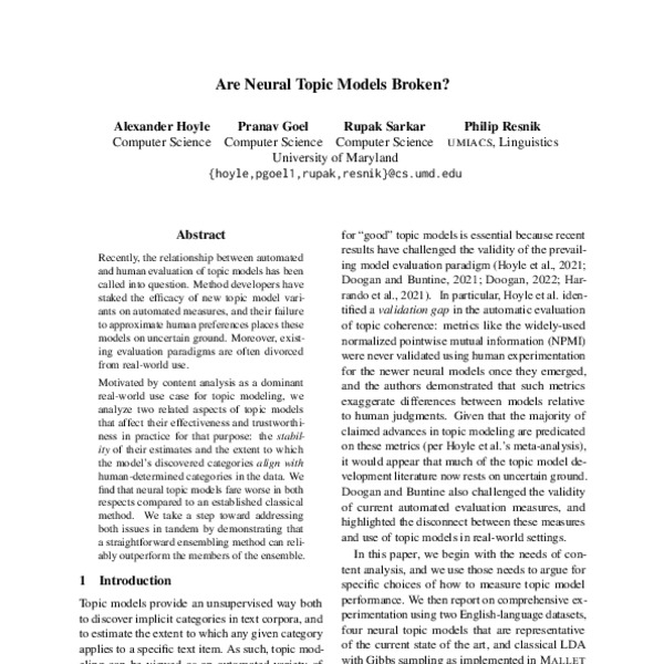 Are Neural Topic Models Broken? - ACL Anthology