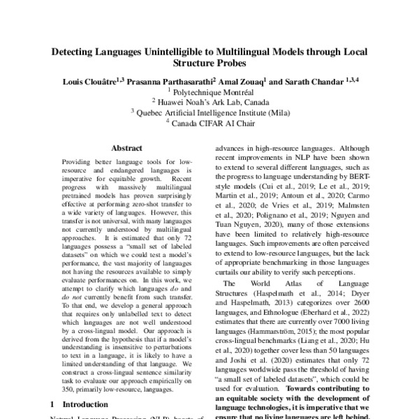 Detecting Languages Unintelligible To Multilingual Models Through Local Structure Probes Acl
