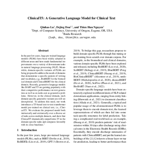 ClinicalT5: A Generative Language Model for Clinical Text - ACL Anthology