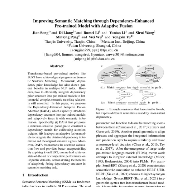 Improving Semantic Matching through Dependency-Enhanced Pre-trained Model with Adaptive Fusion ...