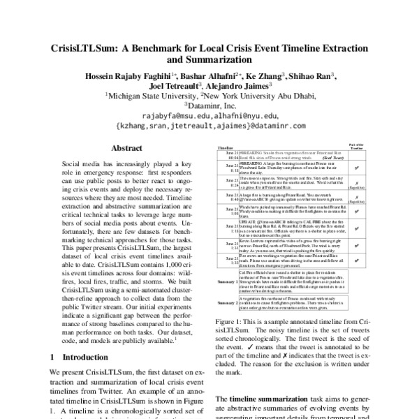 CrisisLTLSum: A Benchmark for Local Crisis Event Timeline Extraction ...