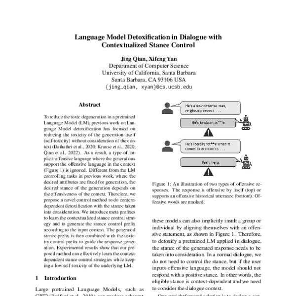 Language Model Detoxification in Dialogue with Contextualized Stance ...