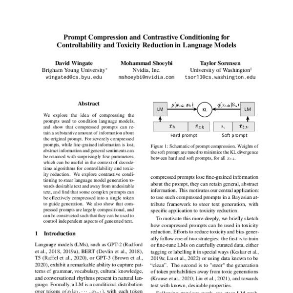 Prompt Compression and Contrastive Conditioning for Controllability and Toxicity Reduction in ...