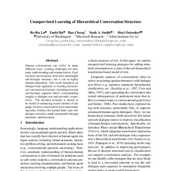 Unsupervised Learning of Hierarchical Conversation Structure - ACL Anthology