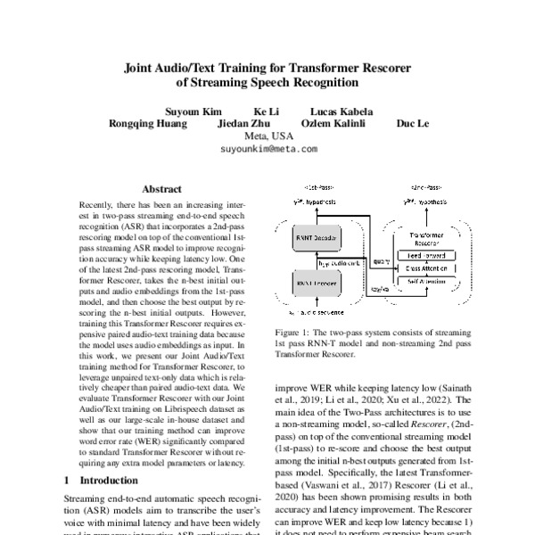 Joint Audio/Text Training for Transformer Rescorer of Streaming Speech Recognition - ACL Anthology