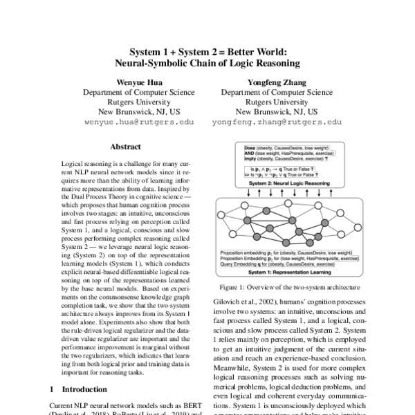 System 1 + System 2 = Better World: Neural-Symbolic Chain of Logic Reasoning - ACL Anthology