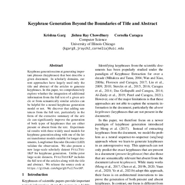 Keyphrase Generation Beyond the Boundaries of Title and Abstract - ACL Anthology