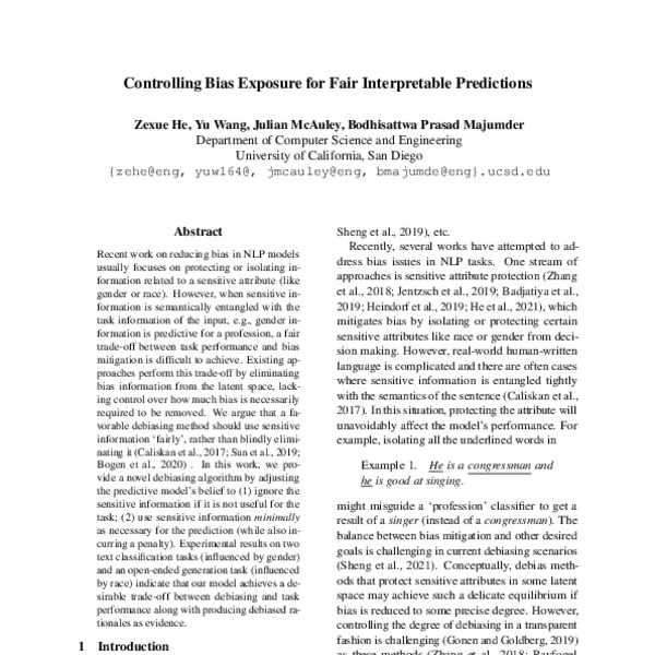 Controlling Bias Exposure for Fair Interpretable Predictions - ACL ...
