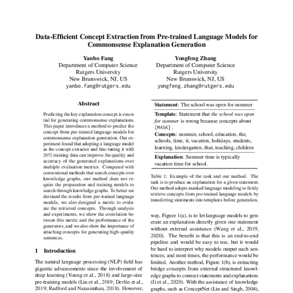 Data-Efficient Concept Extraction from Pre-trained Language Models for Commonsense Explanation ...