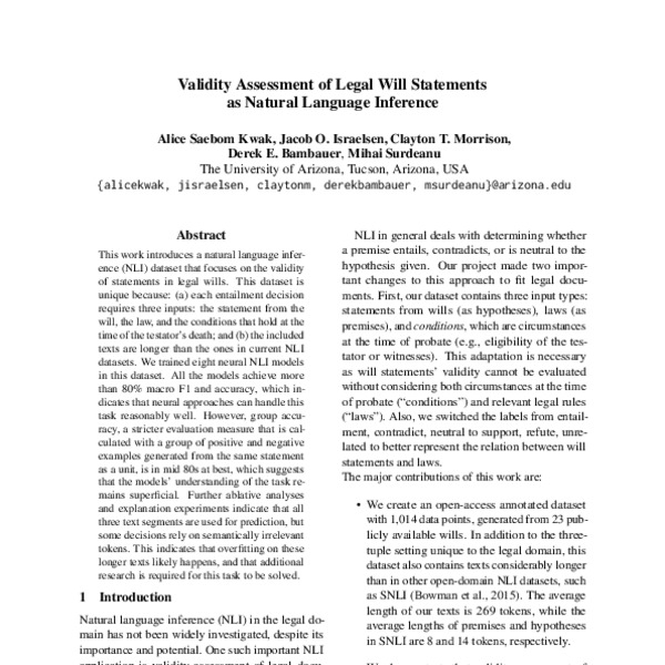 Validity Assessment of Legal Will Statements as Natural Language ...