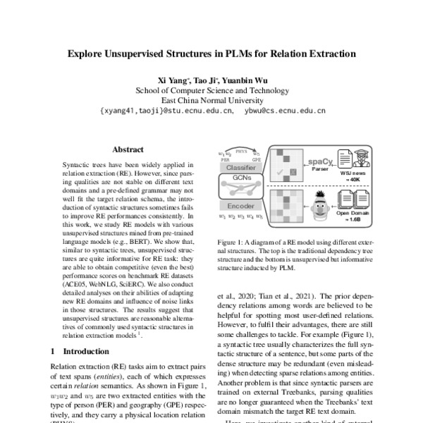 Explore Unsupervised Structures in Pretrained Models for Relation Extraction - ACL Anthology