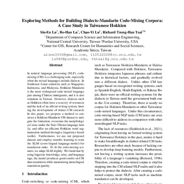 Exploring Methods for Building Dialects-Mandarin Code-Mixing Corpora: A ...