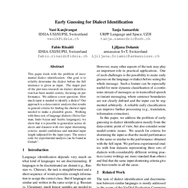 Early Guessing for Dialect Identification - ACL Anthology