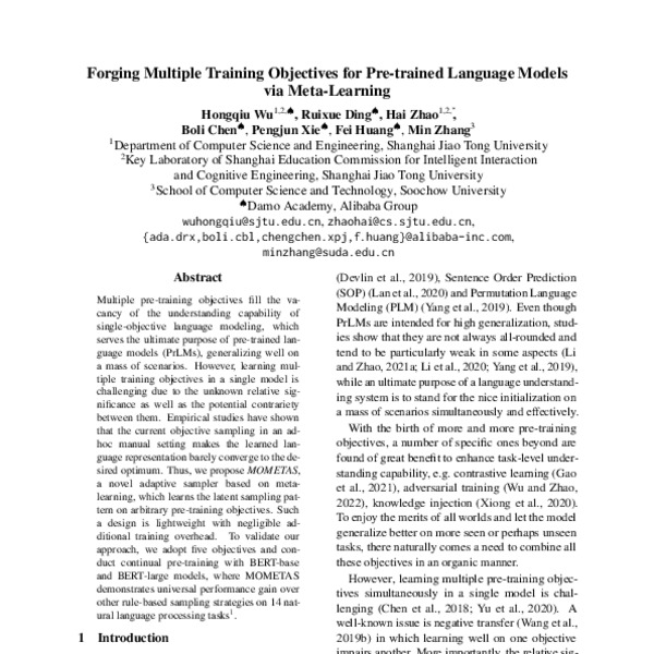 Forging Multiple Training Objectives for Pre-trained Language Models via Meta-Learning - ACL ...