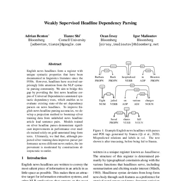 Weakly Supervised Headline Dependency Parsing - ACL Anthology