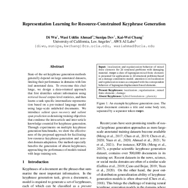 Representation Learning For Resource Constrained Keyphrase Generation