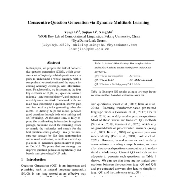 Consecutive Question Generation via Dynamic Multitask Learning - ACL Anthology