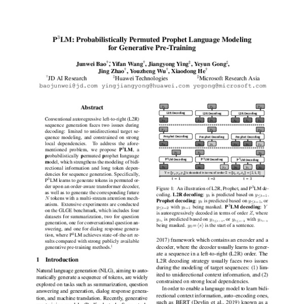 P3LM: Probabilistically Permuted Prophet Language Modeling for Generative Pre-Training - ACL ...