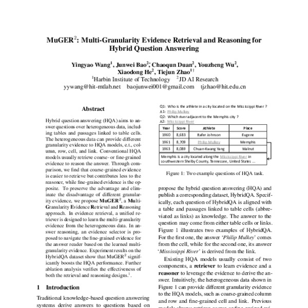 MuGER2: Multi-Granularity Evidence Retrieval and Reasoning for Hybrid Question Answering - ACL ...