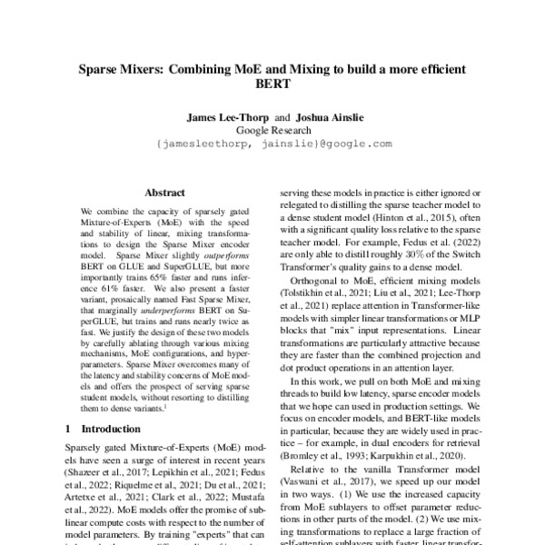 Sparse Mixers: Combining MoE and Mixing to build a more efficient BERT - ACL Anthology